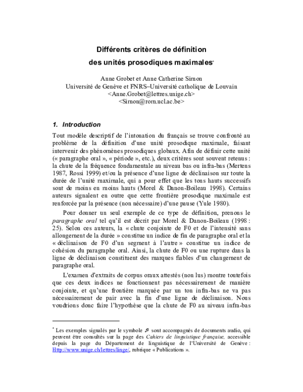 (PDF) Différents critères de définition des unités prosodiques ...