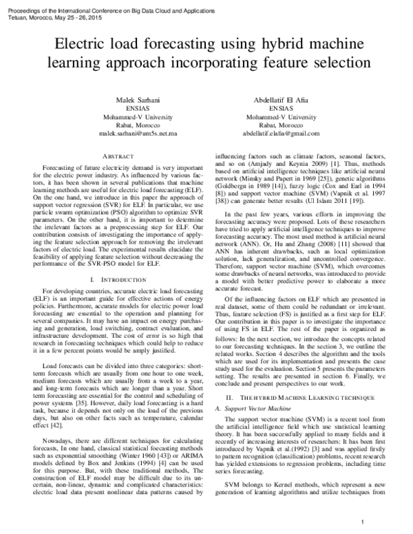 (PDF) Electric Load Forecasting Using Hybrid Machine Learning Approach Incorporating Feature ...