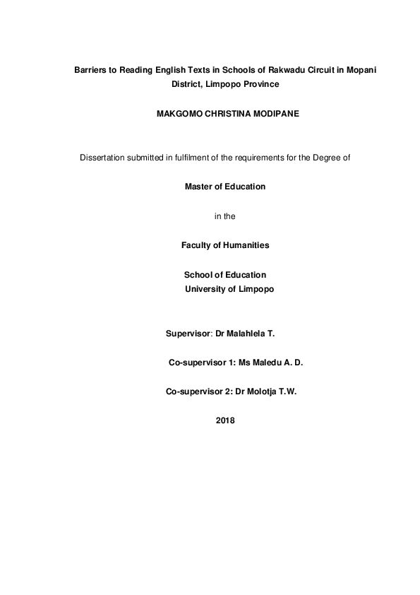 (PDF) Barriers to reading English texts in schools of Rakwadu Circuit ...