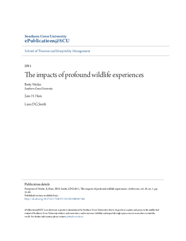 (PDF) The Impacts of Profound Wildlife Experiences