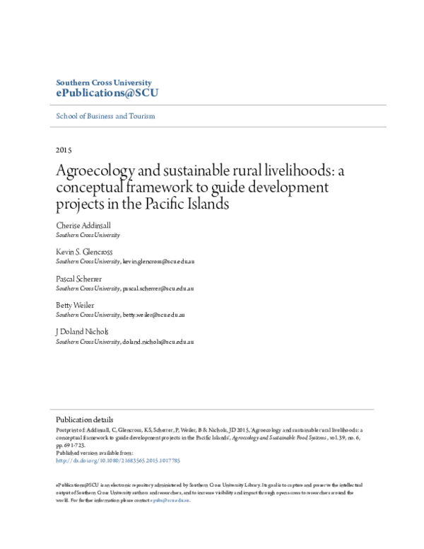 Agroecology and Sustainable Rural Livelihoods: a Conceptual Framework ...