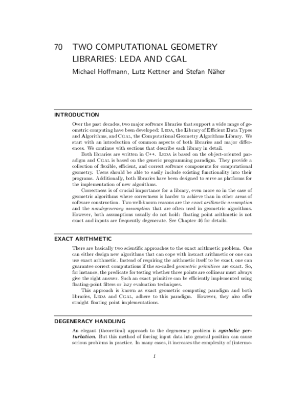 (PDF) 70 Two Computational Geometry Libraries : Leda and Cgal
