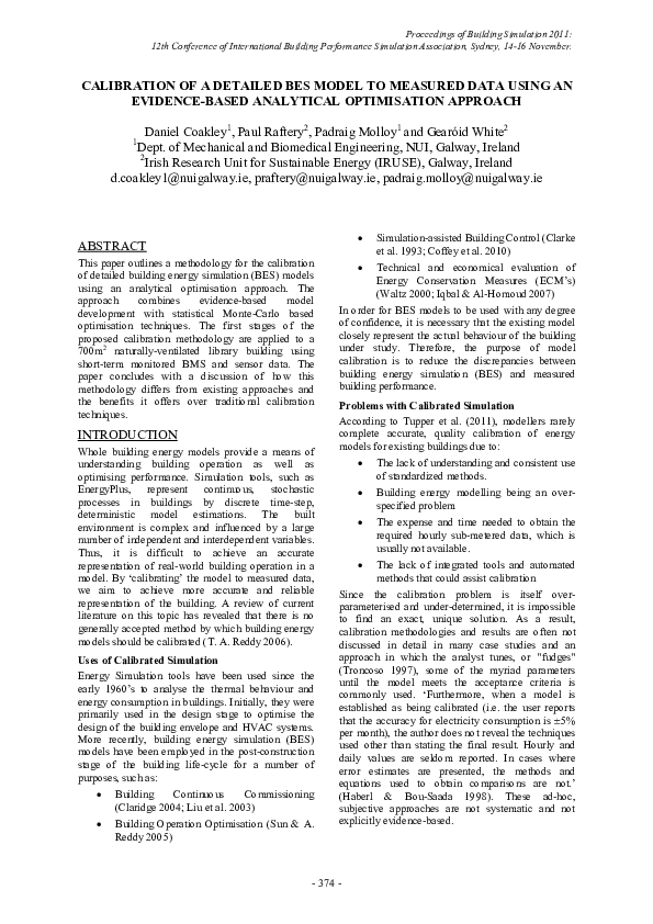 (PDF) Calibration of a Detailed Bes Model to Measured Data Using an ...