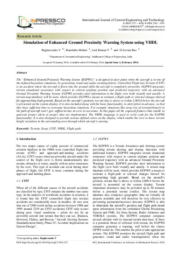 (PDF) Simulation of Enhanced Ground Proximity Warning System using VHDL