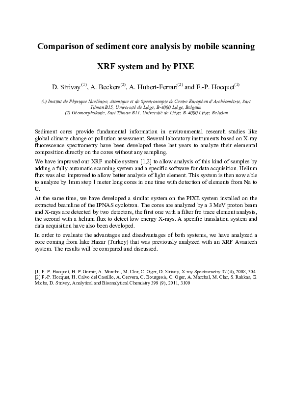 (PDF) Comparison of sediment core analysis by mobile scanning XRF system and by PIXE