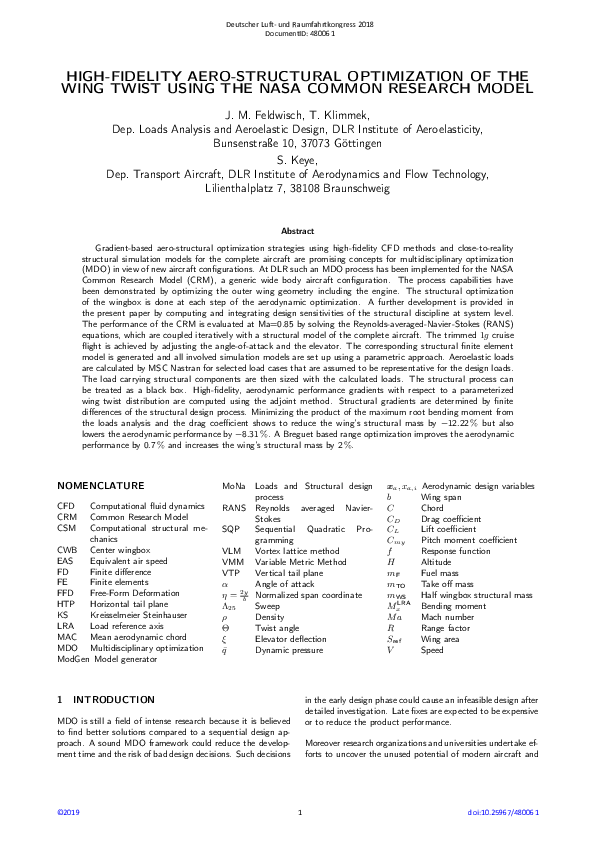 (PDF) High-Fidelity Aero-Structural Optimization of the Wing Twist ...