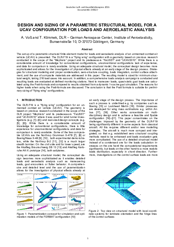 Pdf Design And Sizing Of A Parametric Structural Model For A Ucav