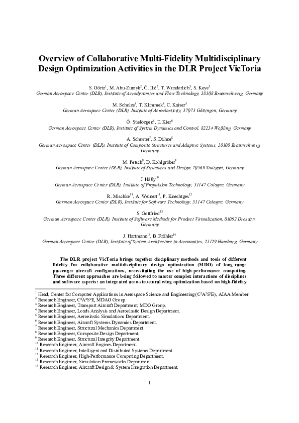 (PDF) Overview of Collaborative Multi-Fidelity Multidisciplinary Design Optimization Activities ...