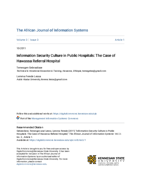 (PDF) Information Security Culture in Public Hospitals: The Case of ...
