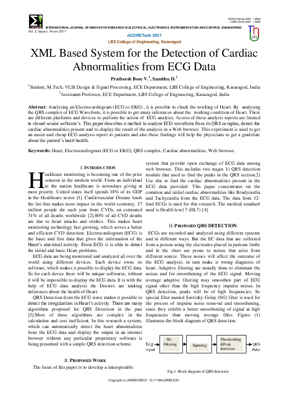 (PDF) XML Based System for the Detection of Cardiac Abnormalities from ECG Data | Pratheesh Bose ...
