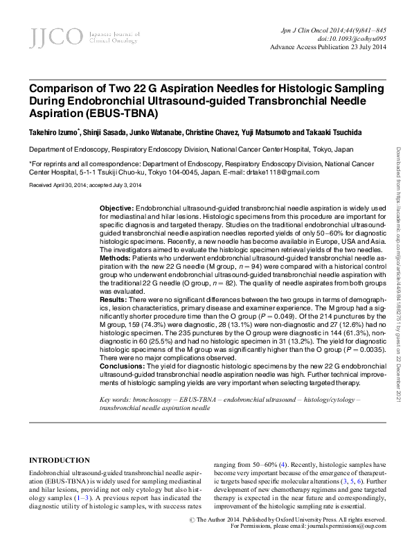 (PDF) Comparison of two 22 G aspiration needles for histologic sampling ...