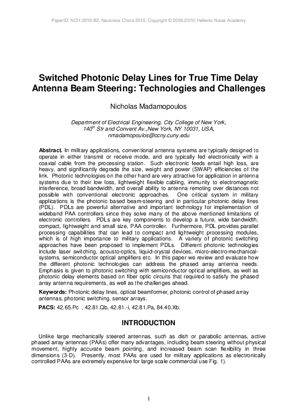(PDF) Switched Photonic Delay Lines for True Time Delay Antenna Beam ...