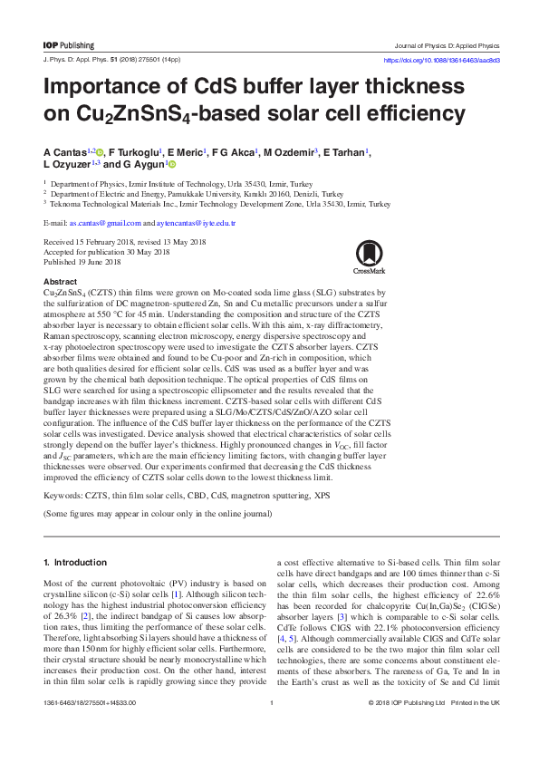 (PDF) Importance of CdS buffer layer thickness on Cu2ZnSnS4-based solar ...