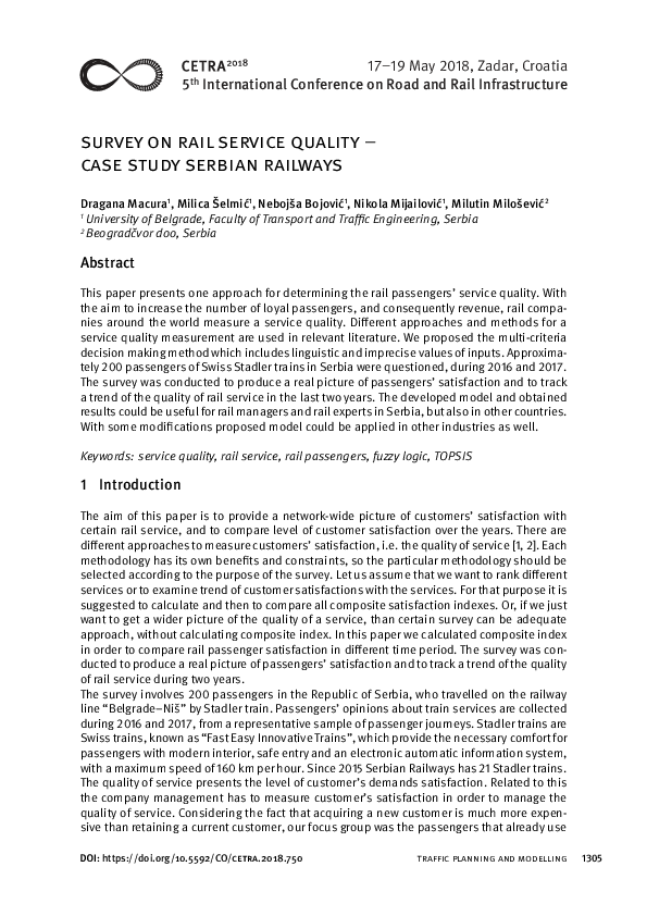 (PDF) Survey on rail service quality - Case study Serbian Railways