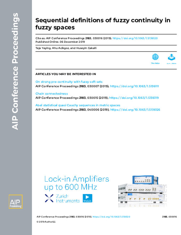 (PDF) Sequential definitions of fuzzy continuity in fuzzy spaces