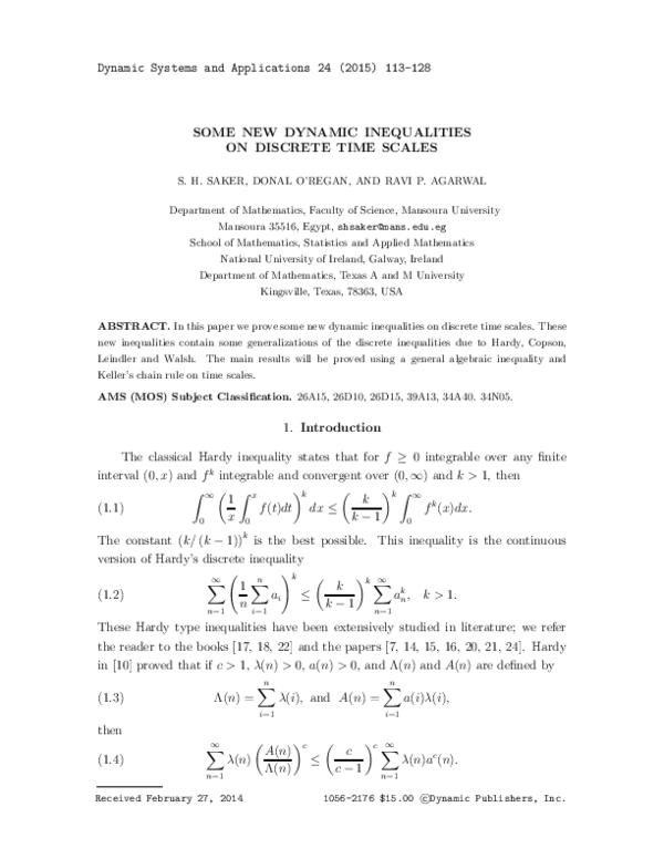 (PDF) Some New Dynamic Inequalities on Discrete Time Scales