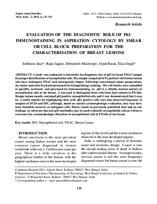 (PDF) Evaluation of the diagnostic role of p63 immunostaining in aspiration cytology by smear or ...