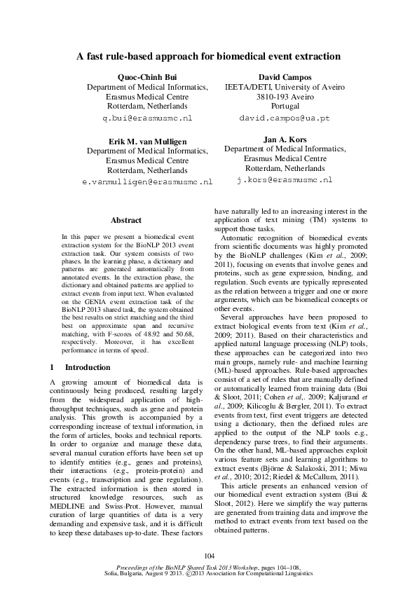 (PDF) A fast rule-based approach for biomedical event extraction