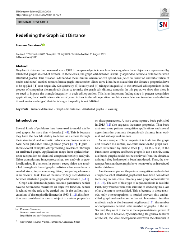 (PDF) Redefining the Graph Edit Distance