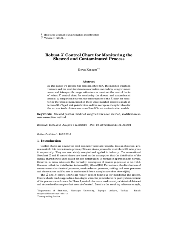 Pdf Robust X¯ Control Chart For Monitoring The Skewed And Contaminated Process