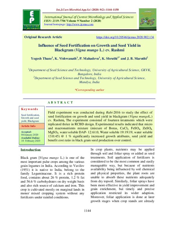 (PDF) Influence of Seed Fortification on Growth and Seed Yield in ...