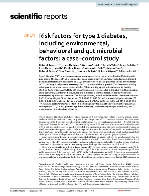 (PDF) Risk factors for type 1 diabetes, including environmental ...