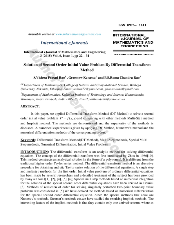 (PDF) Solution of Second Order Initial Value Problem By Differential ...