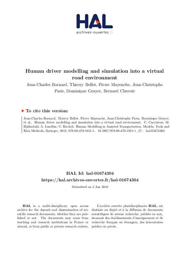 (PDF) Human Driver Modelling and Simulation into a Virtual Road ...