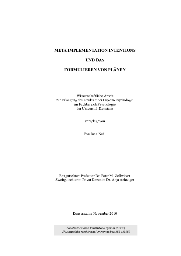 (PDF) Meta Implementation Intentions und das Formulieren von Plänen