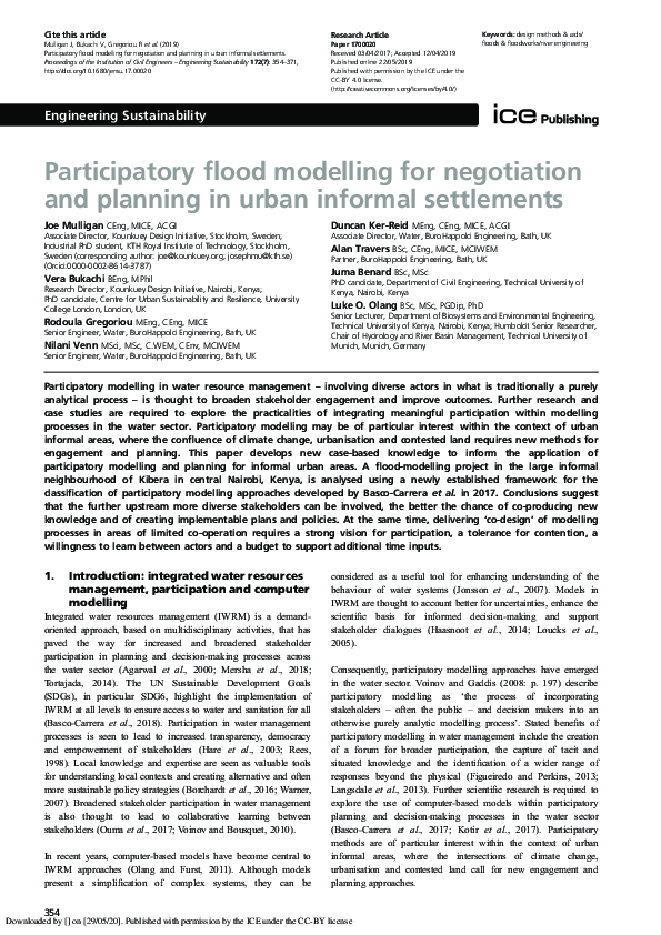 (PDF) Participatory Flood Modelling for Negotiation and Planning in Urban Informal Settlements