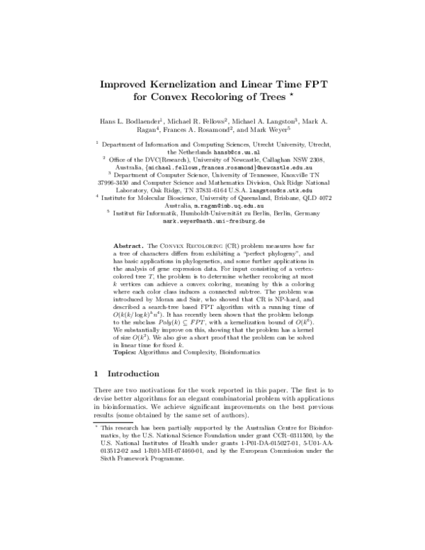 (PDF) Improved Kernelization and Linear Time FPT for Convex Recoloring of Trees