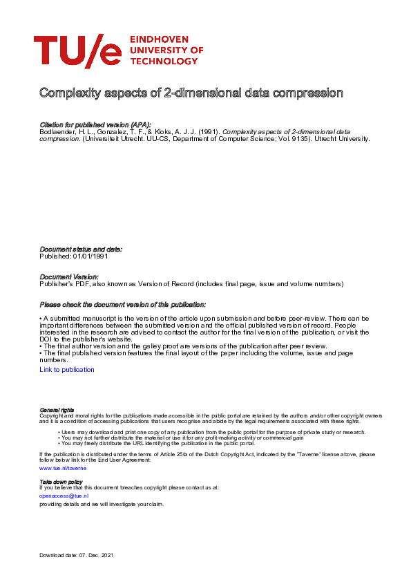 (PDF) Complexity aspects of two-dimensional data compression