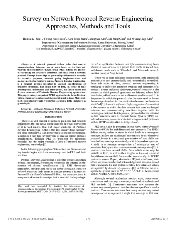 (PDF) Survey on network protocol reverse engineering approaches, methods and tools