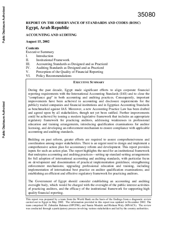 (PDF) Egypt, Arab Republic - Report on the Observance of Standards and ...