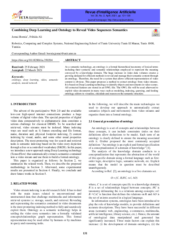 (PDF) Combining Deep Learning and Ontology to Reveal Video Sequences Semantics