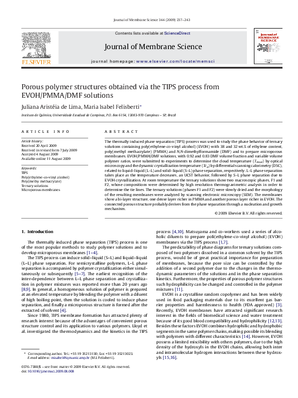 (PDF) Porous polymer structures obtained via the TIPS process from EVOH ...