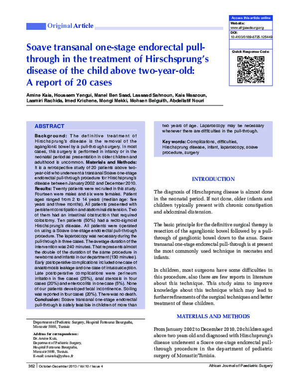 (PDF) Soave transanal one-stage endorectal pull-through in the ...