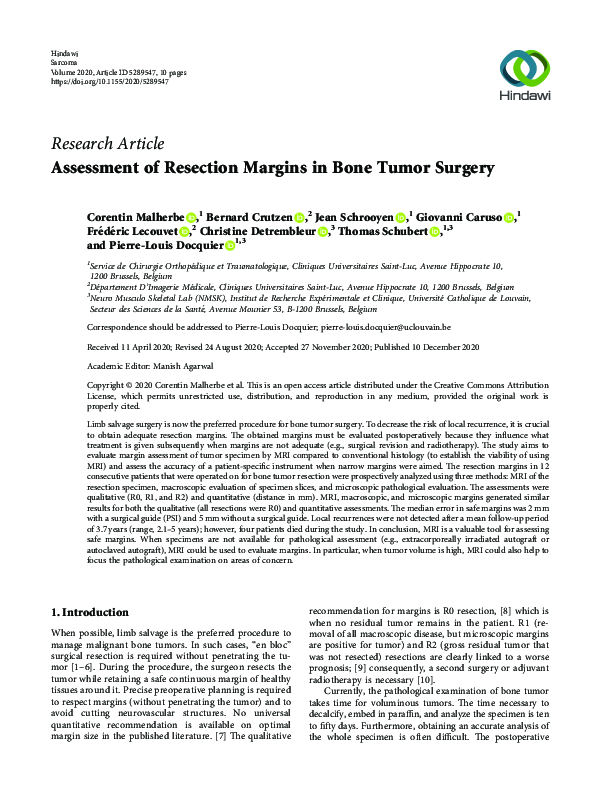 (PDF) Assessment of Resection Margins in Bone Tumor Surgery