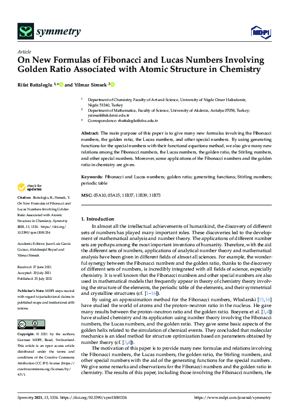 (PDF) On New Formulas of Fibonacci and Lucas Numbers Involving Golden ...