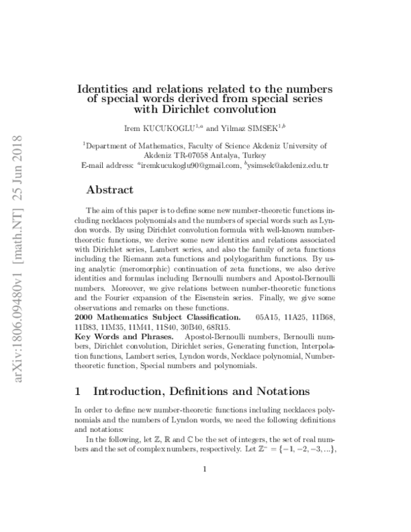 (PDF) Identities and relations related to the numbers of special words ...