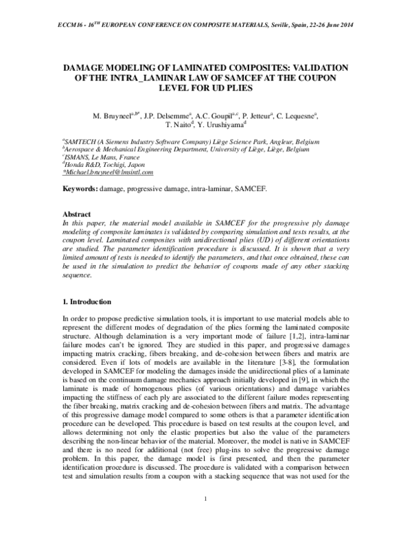 (PDF) Damage Modeling of Laminated Composites : Validation of the Intra ...