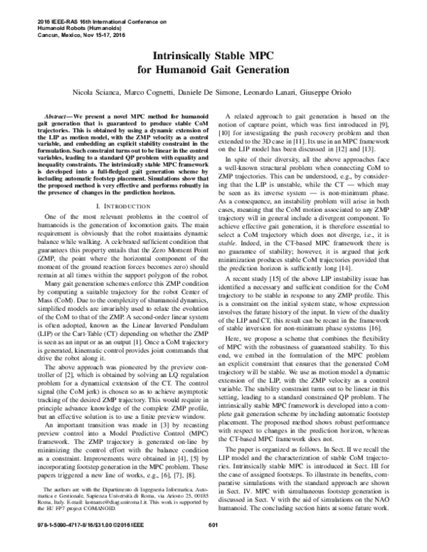 (PDF) Intrinsically stable MPC for humanoid gait generation