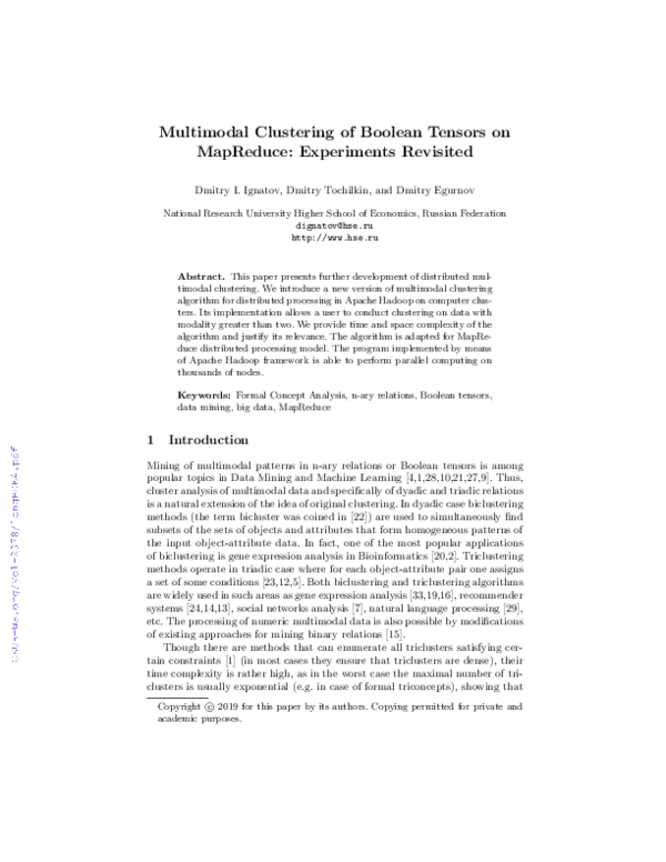 (PDF) Multimodal Clustering of Boolean Tensors on MapReduce: Experiments Revisited