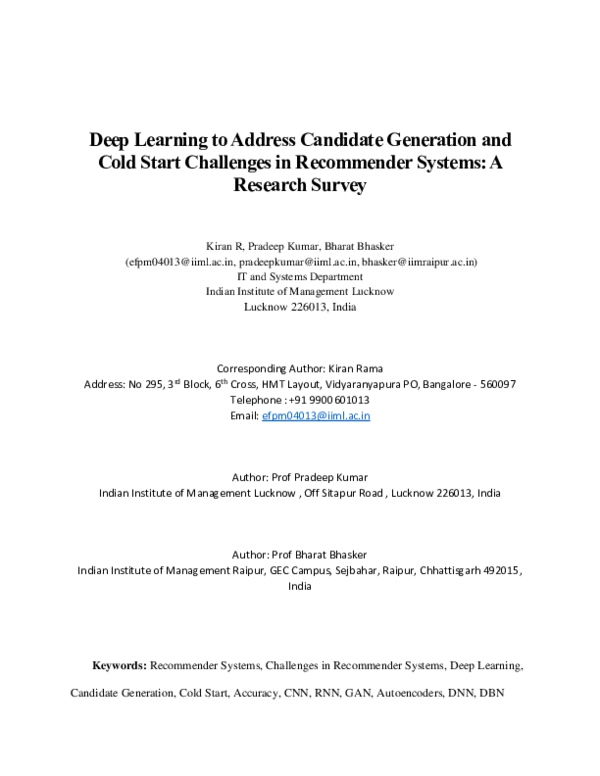 (PDF) Deep Learning to Address Candidate Generation and Cold Start Challenges in Recommender ...
