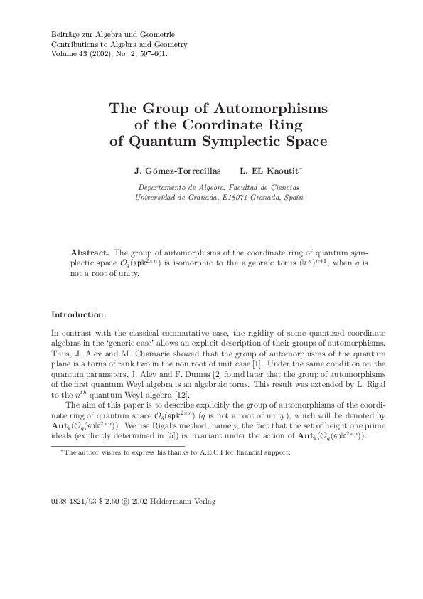 (PDF) The Group of Automorphisms of the Coordinate Ring of Quantum ...
