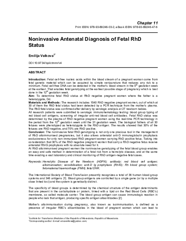 (PDF) Noninvasive Antenatal Diagnosis of Fetal RhD Status