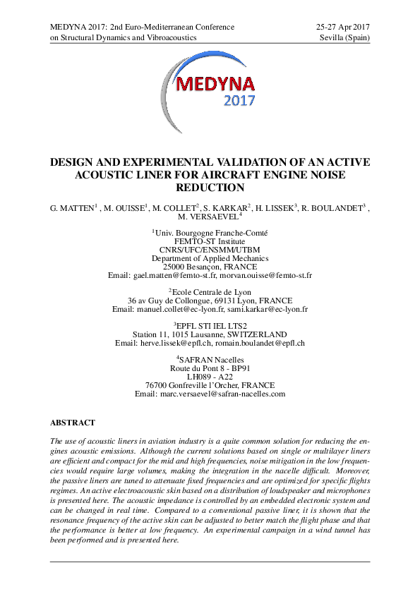 (PDF) Design and experimental validation of an active acoustic liner ...
