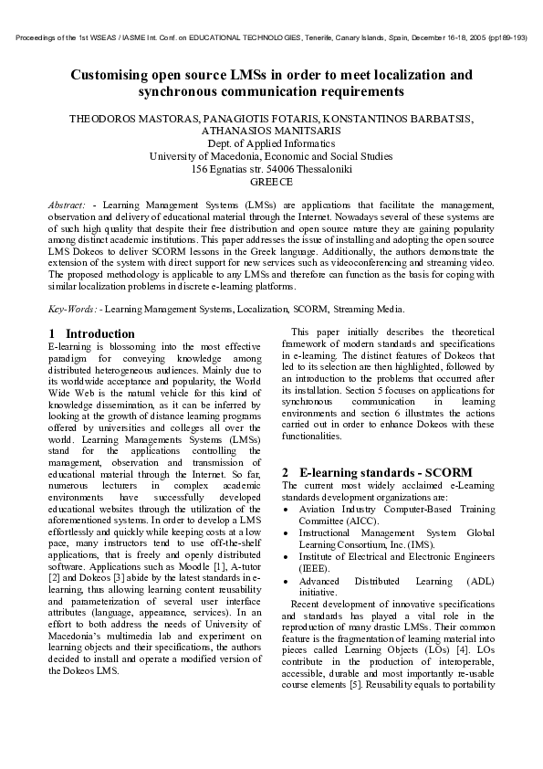 Pdf Customizing Open Source Lmss In Order To Meet Localization And 4183