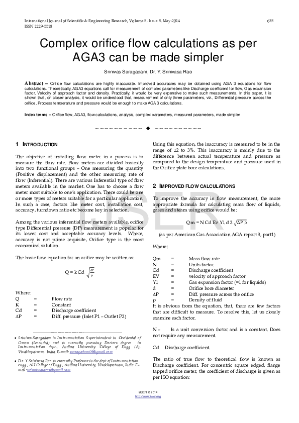 (PDF) Complex orifice flow calculations as per AGA3 can be made simpler