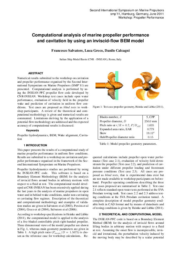 (PDF) Computational analysis of marine propeller performance and cavitation by using an inviscid ...